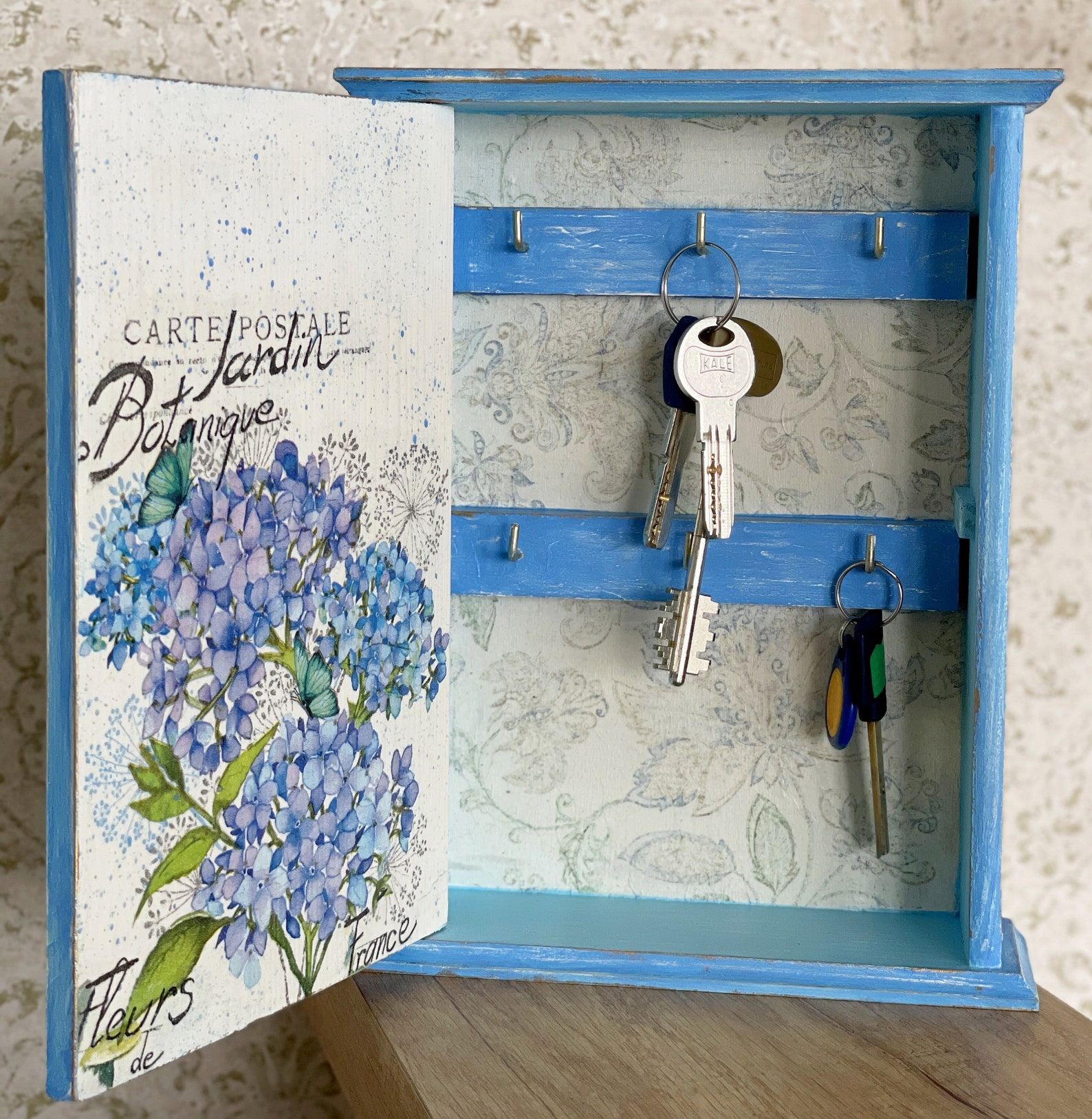 Key Storage Cabinet Wall Key Organizer Hydrangea Decor Blue | Etsy