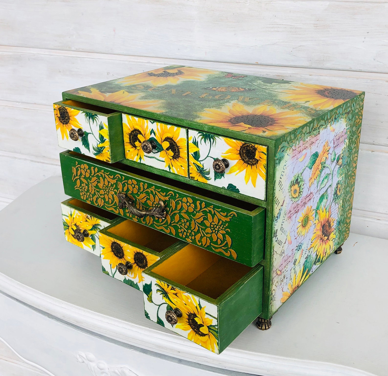 Large Wooden Jewelry Box Sunflowers Makeup Storage Chest - Etsy