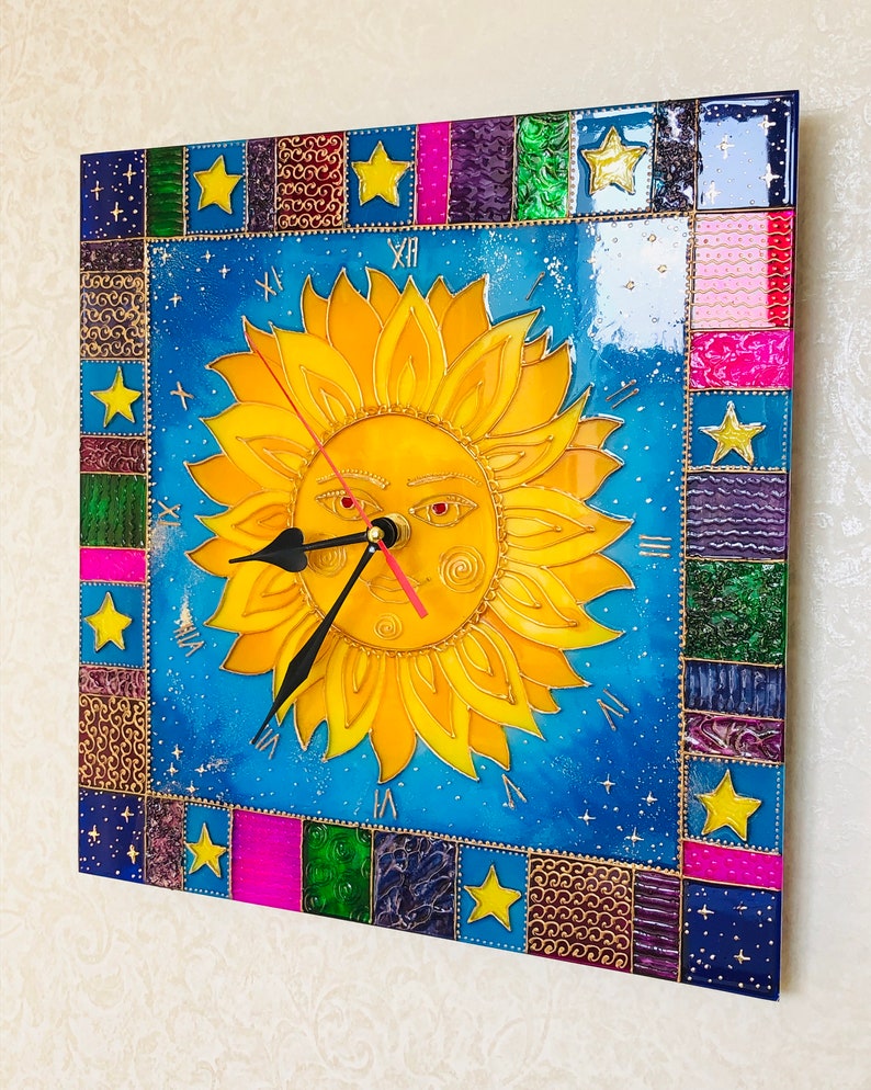 Stained Glass Wall Clock 12 X 12 Hand Painted Clock - Etsy