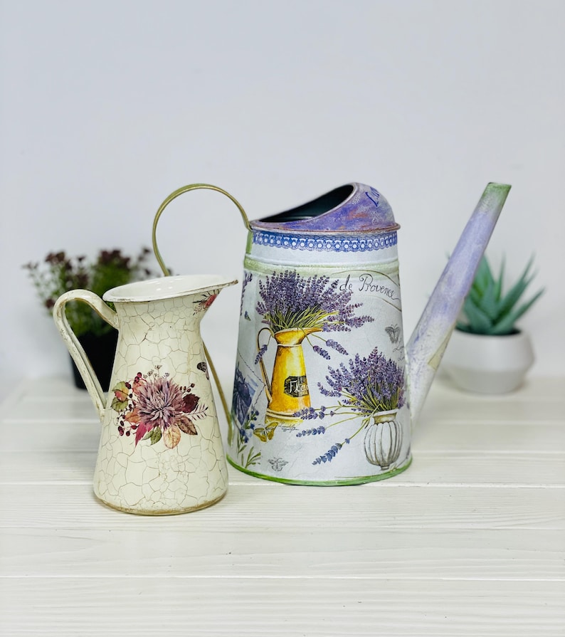 Hand-painted Lavender Metal Watering Can, Shabby Chic Farmhouse Decor ...