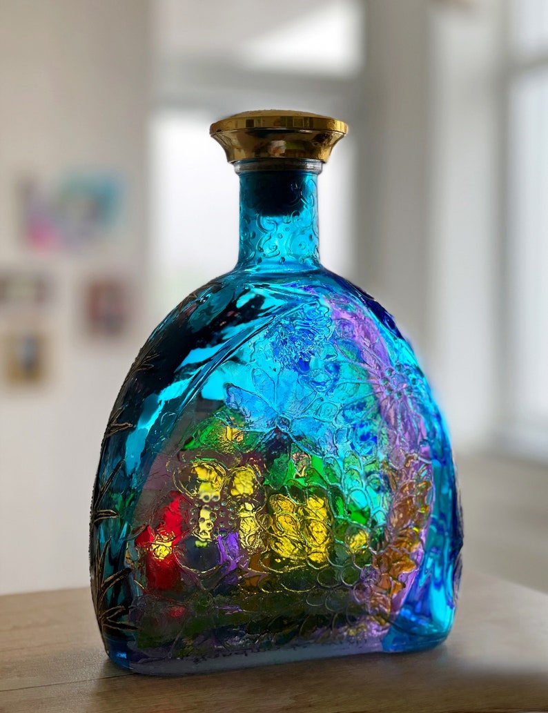 Decorative Bottle Stained Glass Bottle Colored Houses Hand - Etsy