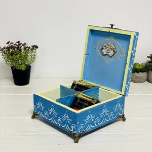 4 Compartment Blue Tea Box, Accessories Holder Citrus, Storage Box ...