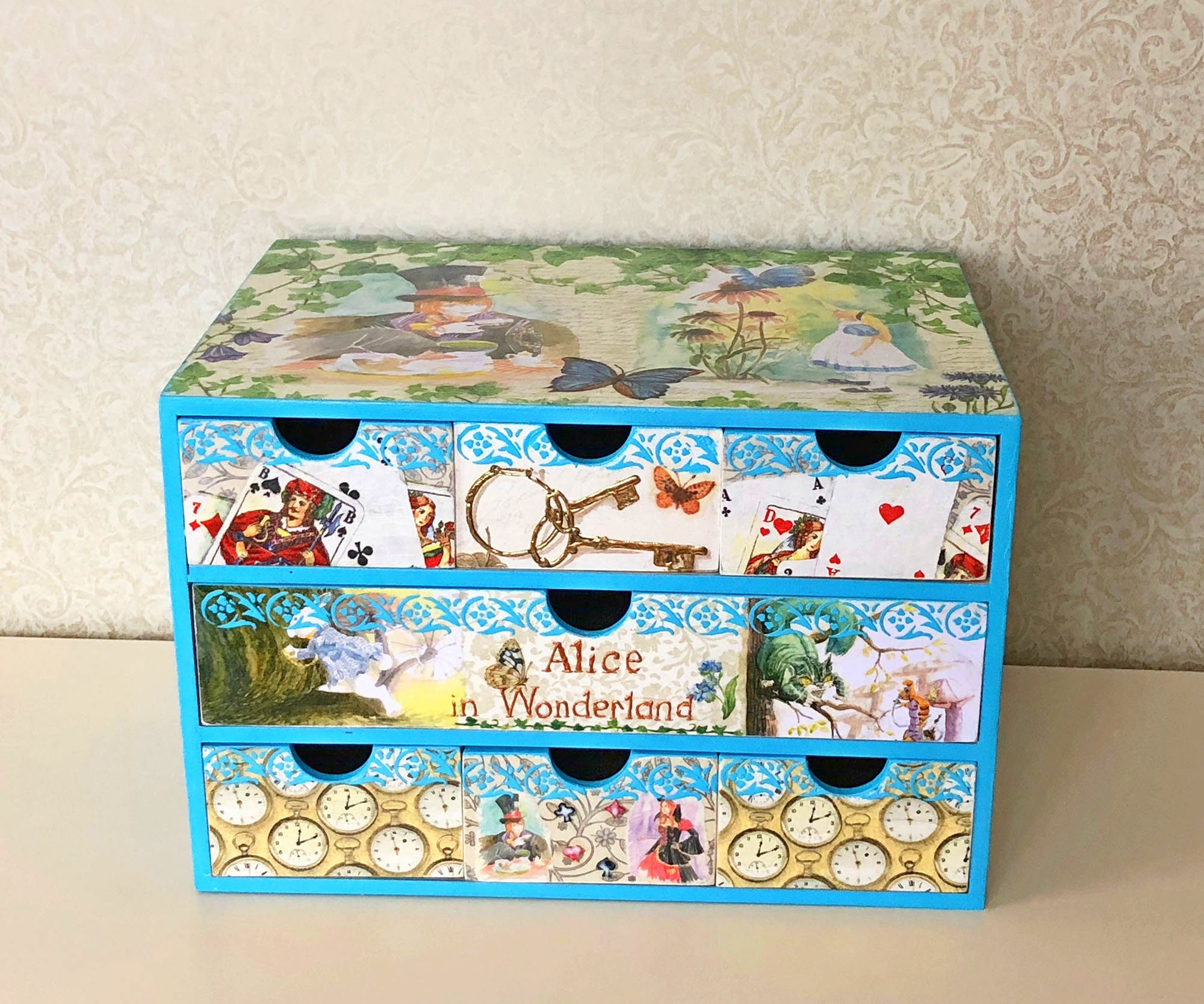 Jewelry Box Drawers Alice in Wonderland Wood Makeup - Etsy