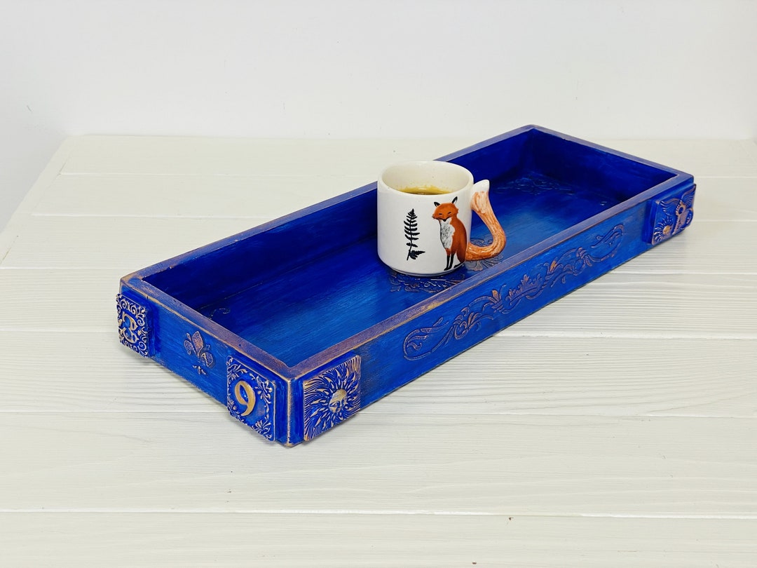 Decorative Blue Tray Desk Organization Breakfast Tray Stand - Etsy