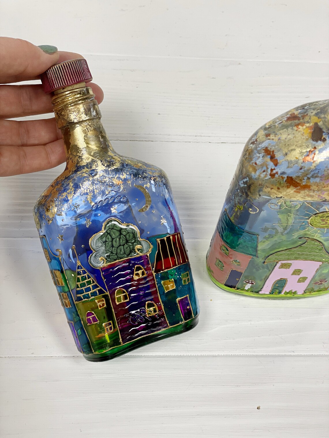Stained Glass Bottle Decorative Bottle Hand Painted Wine - Etsy