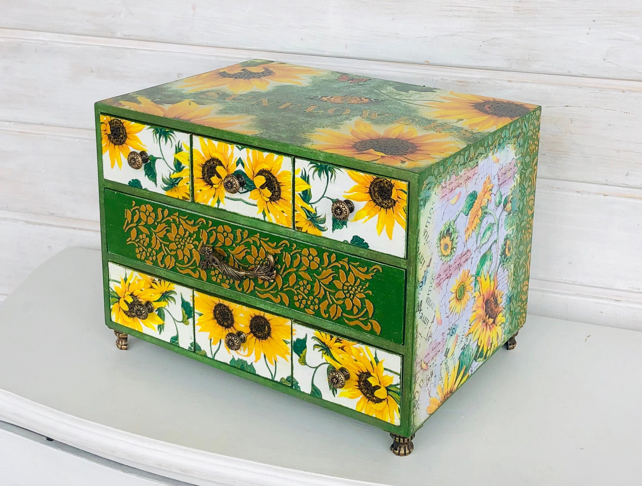 Large Wooden Jewelry Box Sunflowers Makeup Storage Chest - Etsy