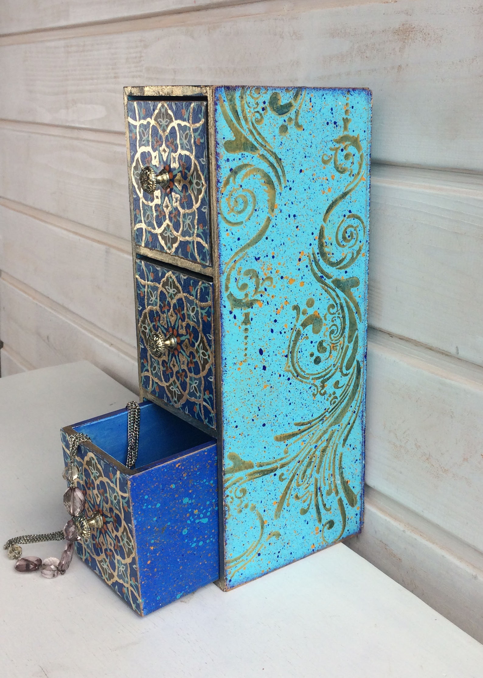 Blue Mini Chest of 3 Drawers Blue Box Jewelry Box Vanity | Etsy