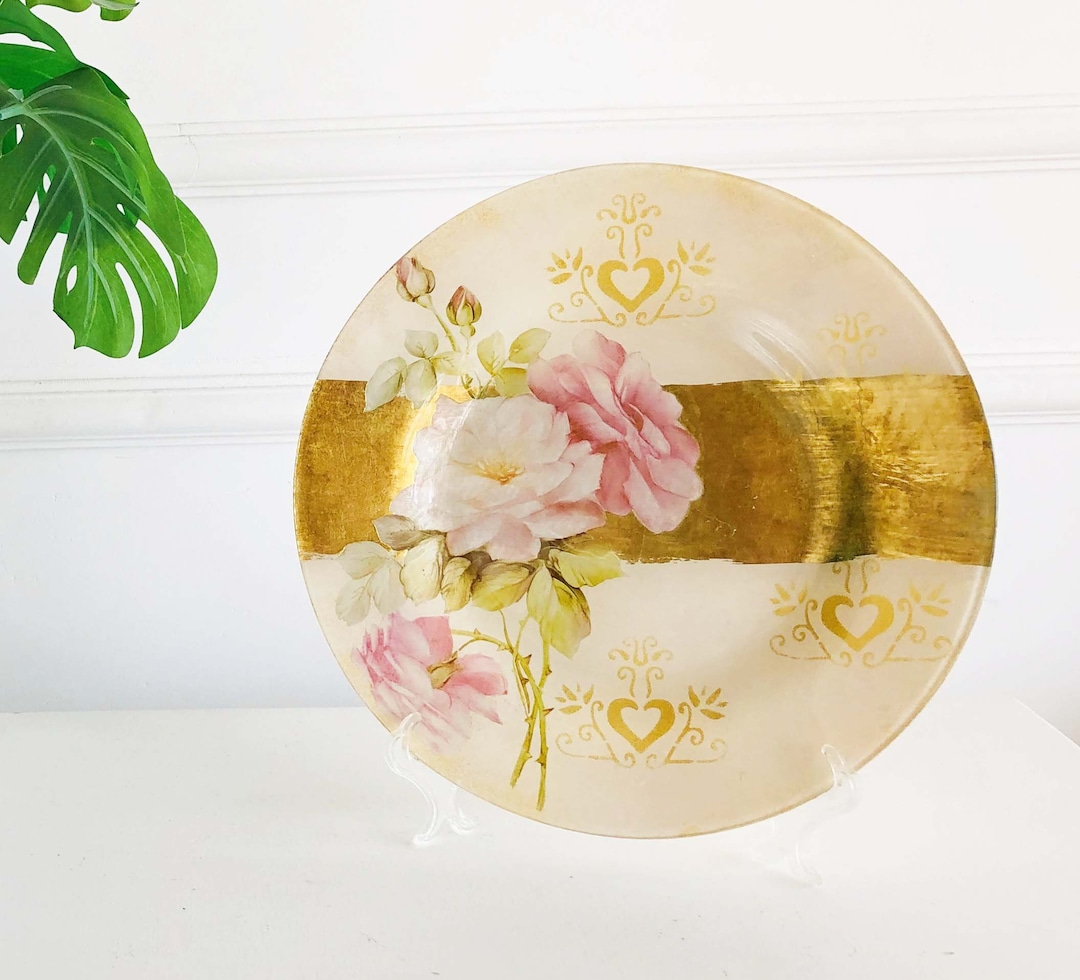 Decorative Glass Plate Ready to Ship Decoupage Plate Hand - Etsy