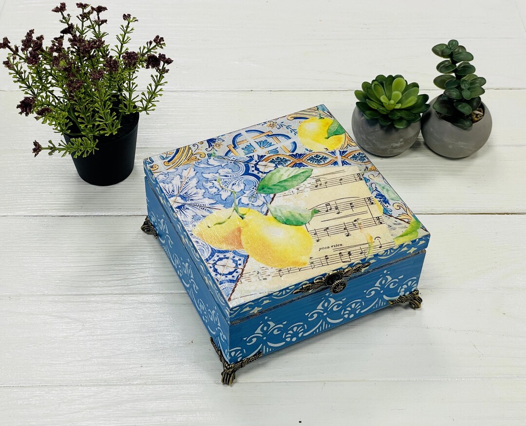 4 Compartment Blue Tea Box, Accessories Holder Citrus, Storage Box ...