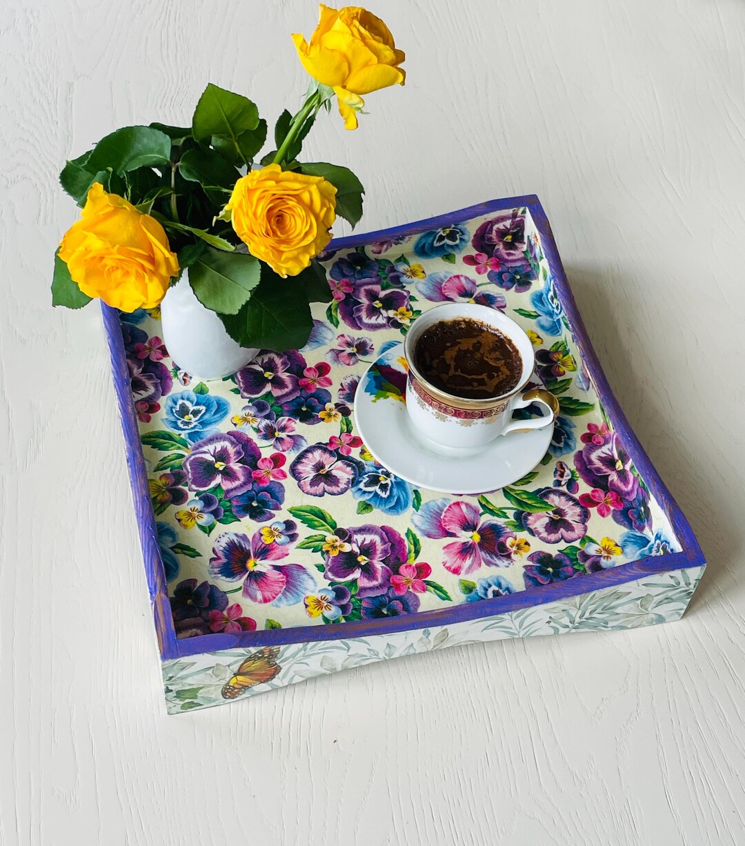 Pansies Decorative Tray, Alice in Wonderland Decorative Tray, Ready to ...
