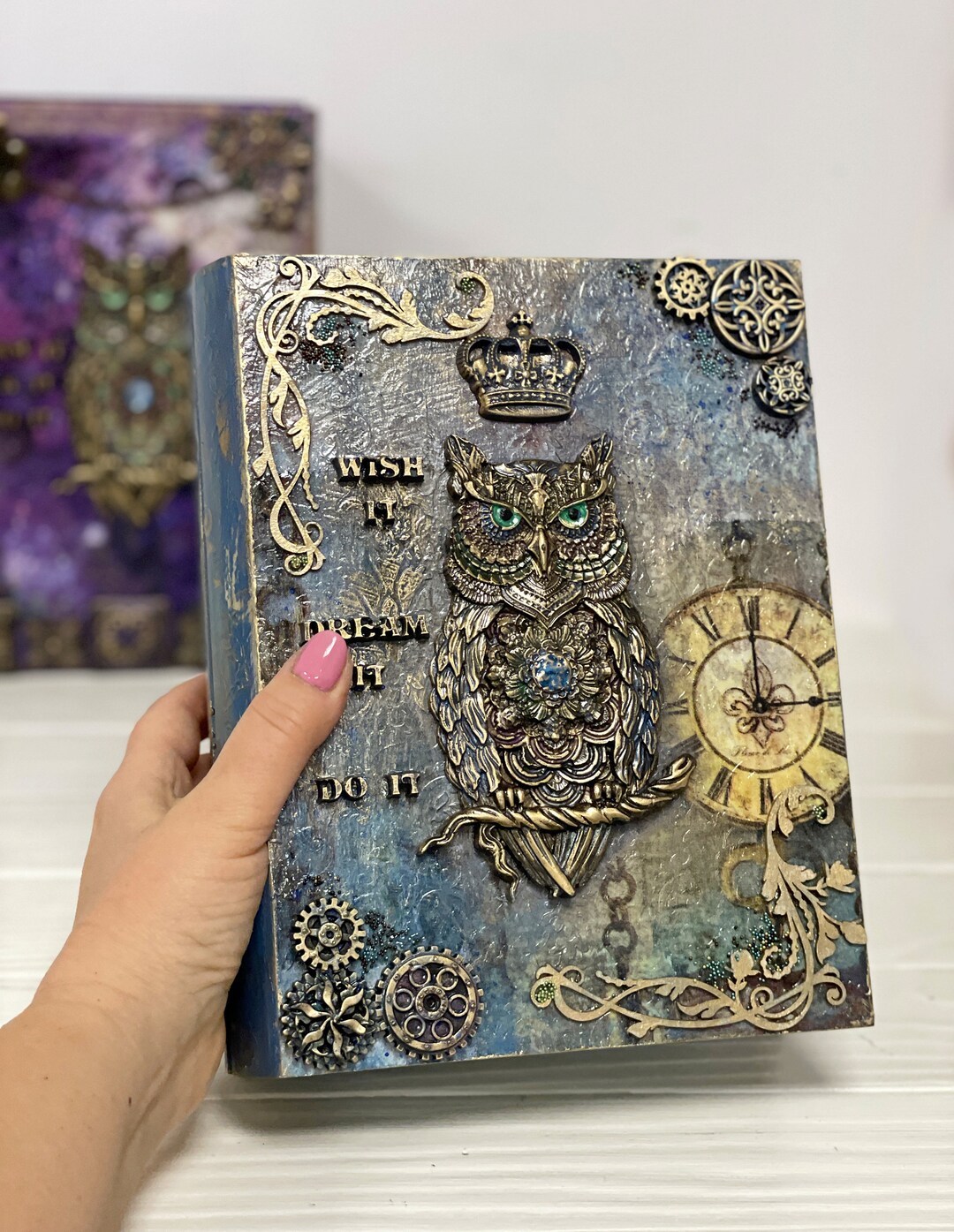 Steampunk Box, Blue Box Magiс Owl, Ready to Ship, Tarot Box Owl, Occult ...