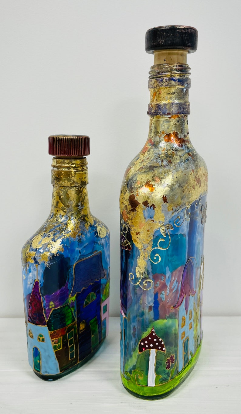 Stained Glass Bottle Decorative Bottle Hand Painted Wine - Etsy