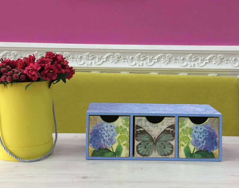 Blue Jewelry Box Drawers Makeup Drawers Desktop Organizer | Etsy