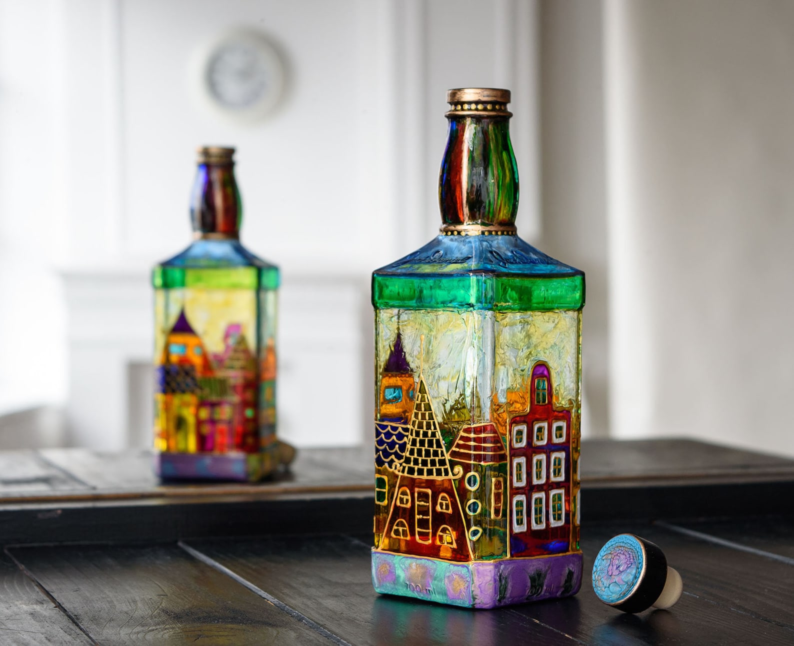 Stained Glass Bottle Decorative Bottle Hand Painted Wine | Etsy