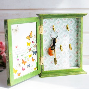 Wooden Key Organizer, Rustic Wall Cabinet, Green Key Box,key Cabinet ...