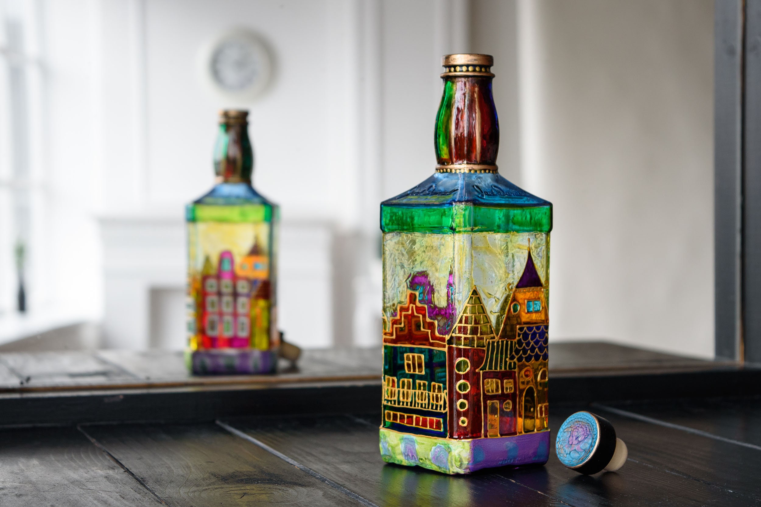 Stained Glass Bottle Decorative Bottle Hand Painted Wine | Etsy