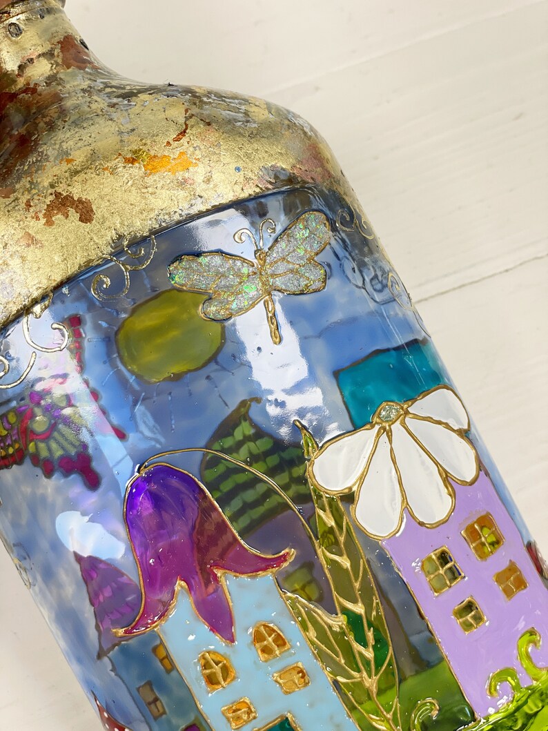 Stained Glass Bottle Decorative Bottle Hand Painted Wine - Etsy