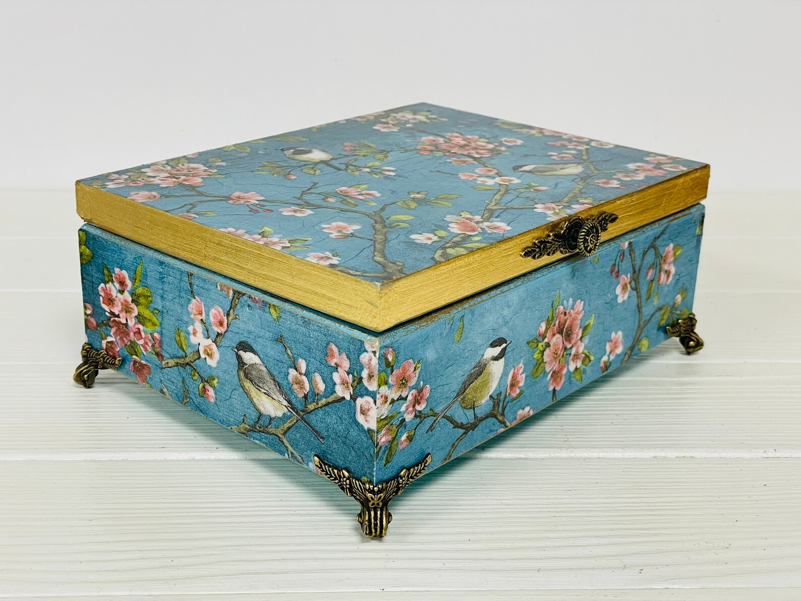 Blue Tea Box, Storage Box Chinoiserie Birds, Tea Bag Holder, Desk ...