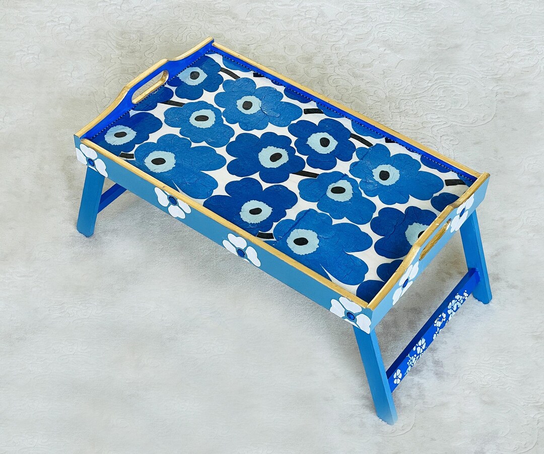 Blue Floral Design Table, Folding Table Tray, Breakfast Table Tray With ...