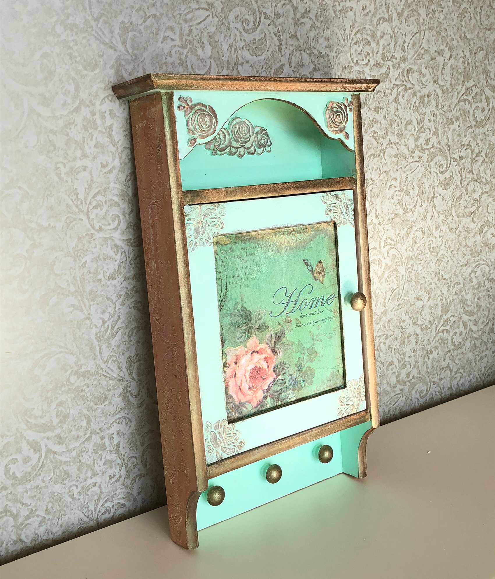 Wooden key box Home Sweet Home Key storage cabinet Wall key | Etsy