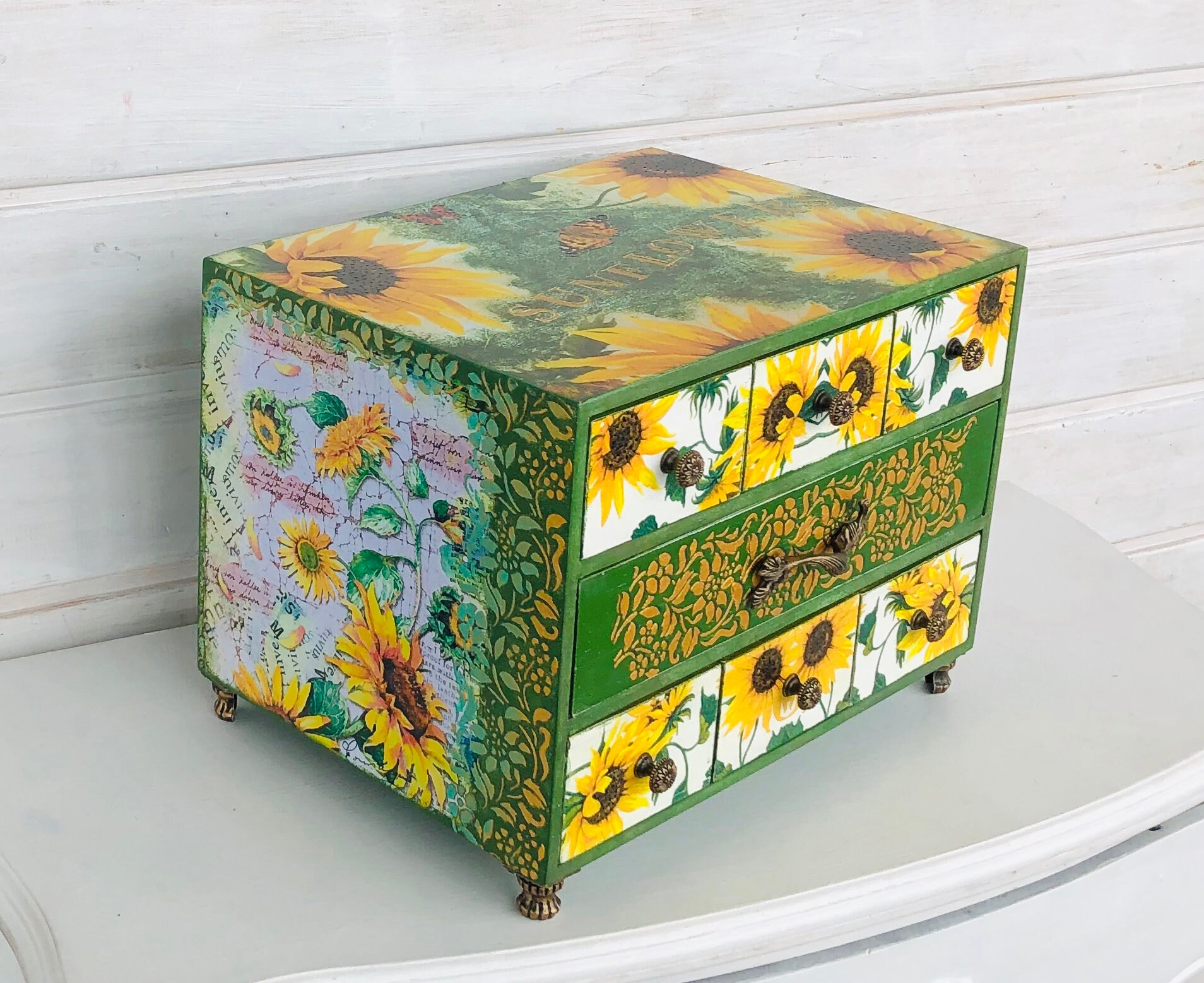 Large Wooden Jewelry Box Sunflowers Makeup Storage Chest - Etsy