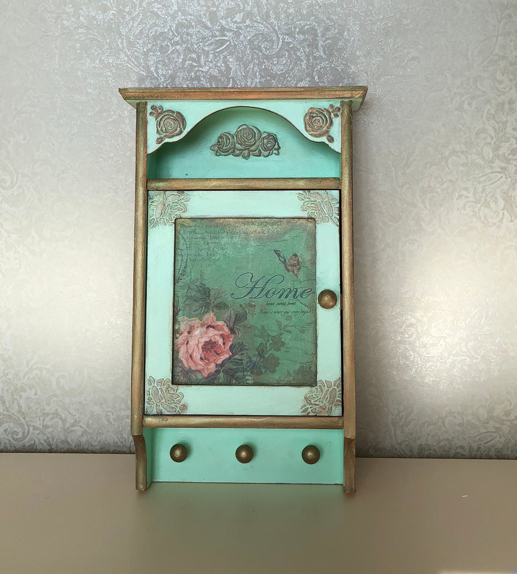 Wooden key box Home Sweet Home Key storage cabinet Wall key | Etsy