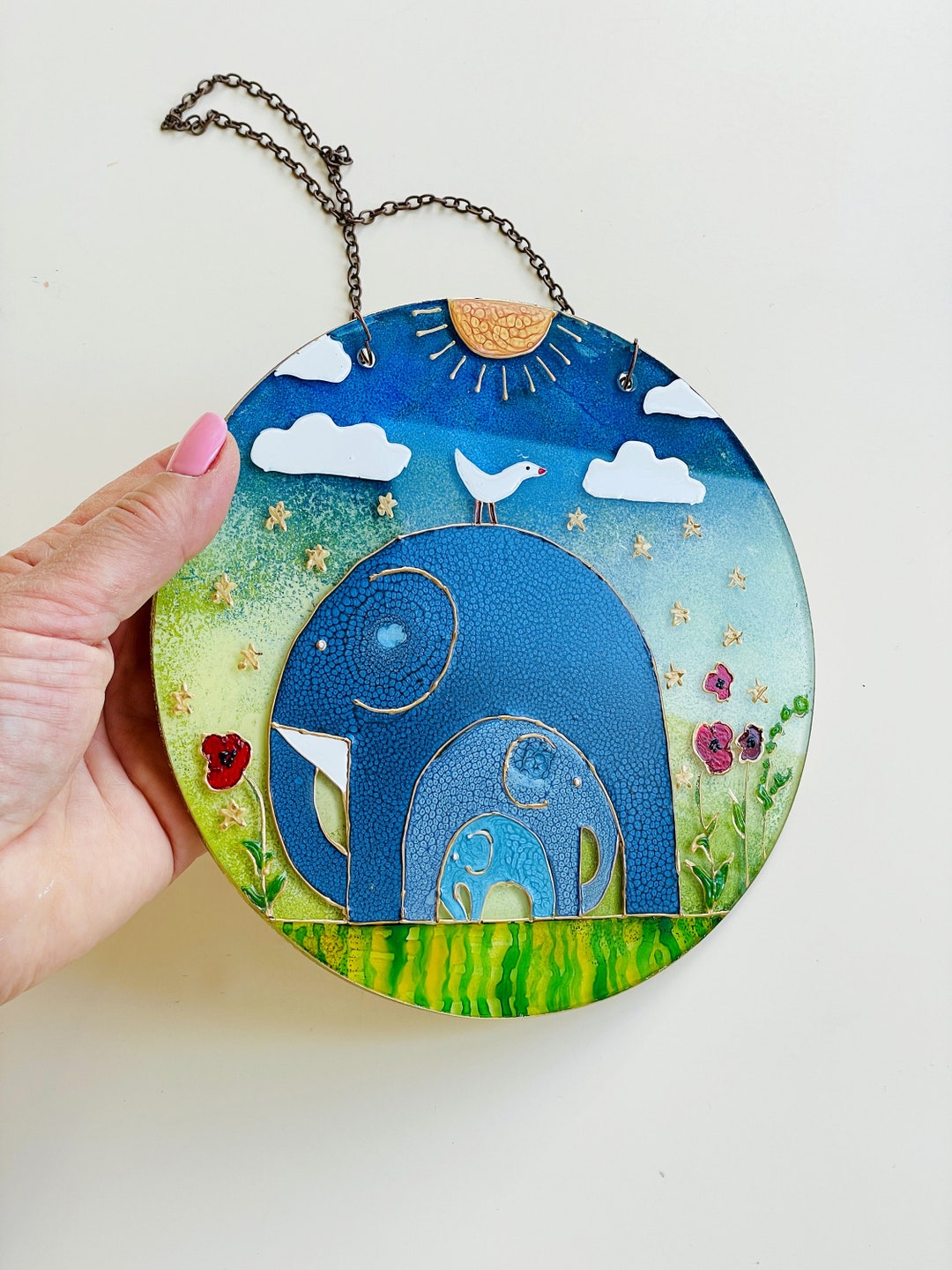 Stained Glass Suncatcher Elephants, Wall Hanging, Glass Suncatcher ...