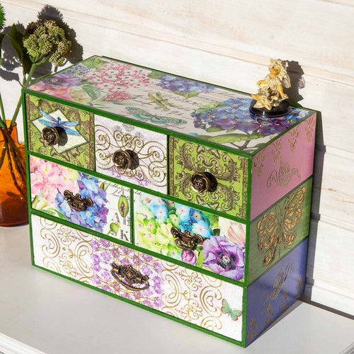 Blue Mini Chest of 3 Drawers Blue Box Jewelry Box Vanity - Etsy