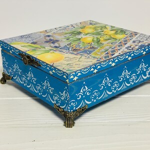 4 Compartment Blue Tea Box, Accessories Holder Citrus, Storage Box ...