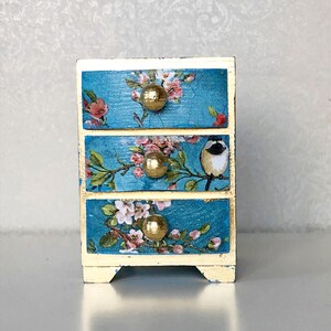 Small Blue Mini Chest of Dravers, Box Cherry Blossom, Trinket Drawers ...
