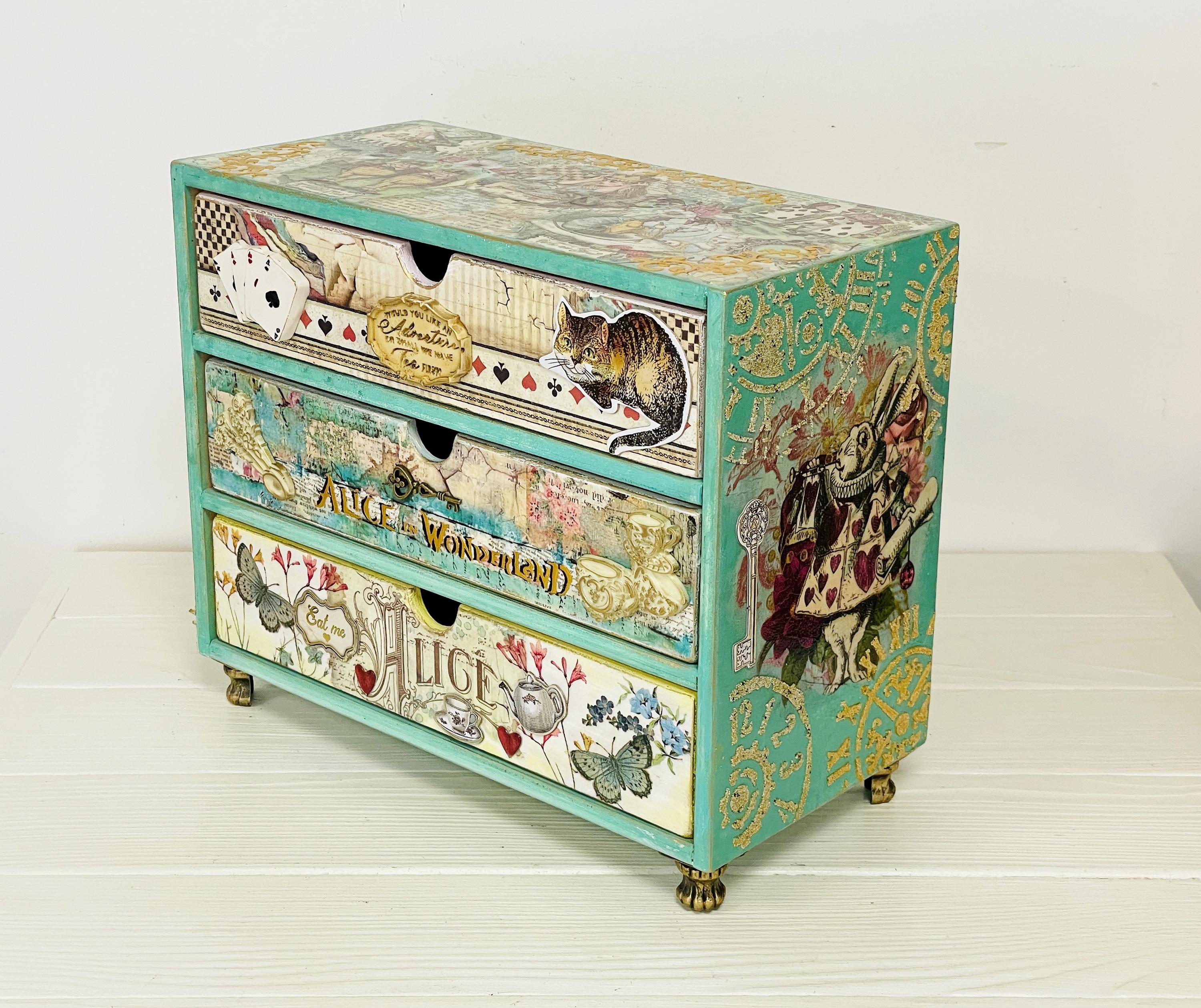 Alice in Wonderland Mini Chest of Drawers, Hand-decorated Jewelry Chest ...