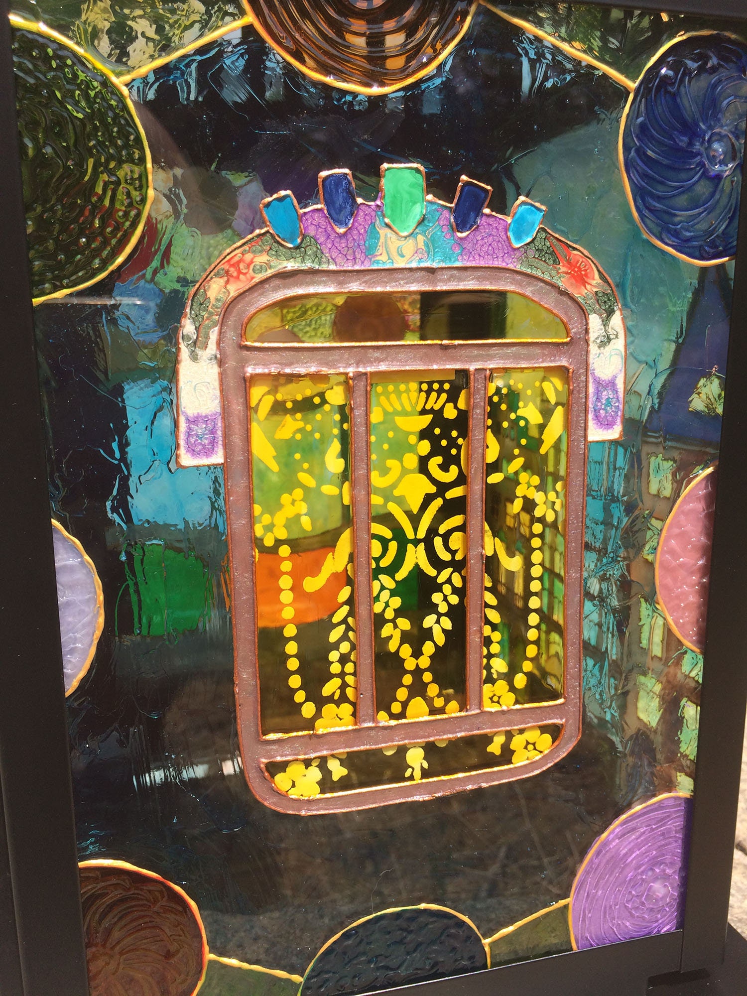 Large Metal Stained Glass Lantern Candleholder Front porch | Etsy