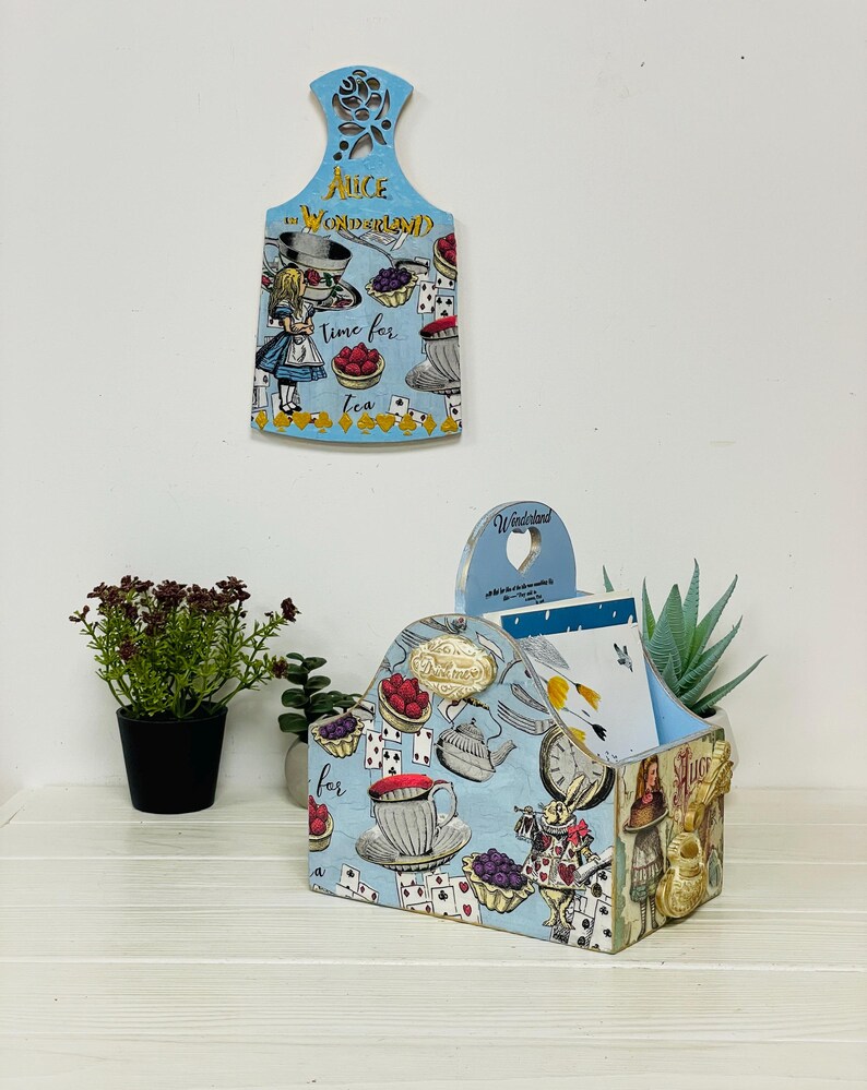 Alice in Wonderland Desktop Organizer, Hand-decorated Wooden Box ...