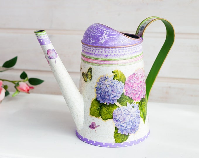 Metal Watering Can, Hand Painted Watering Can, Rustic Watering Can ...
