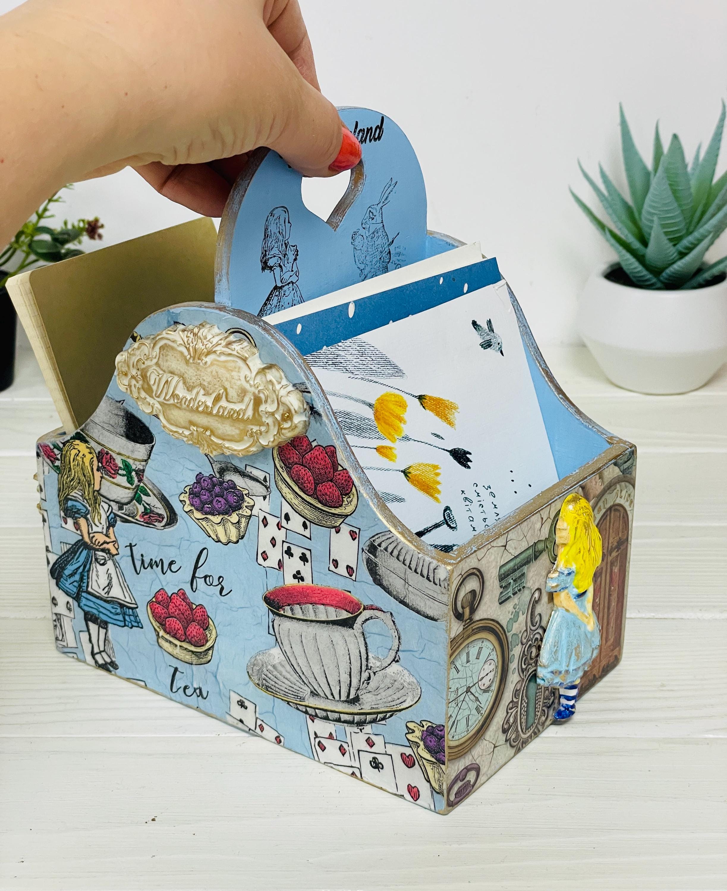 Desktop Organizer Alice in Wonderland, Pen Stand, Wooden Box Storage ...