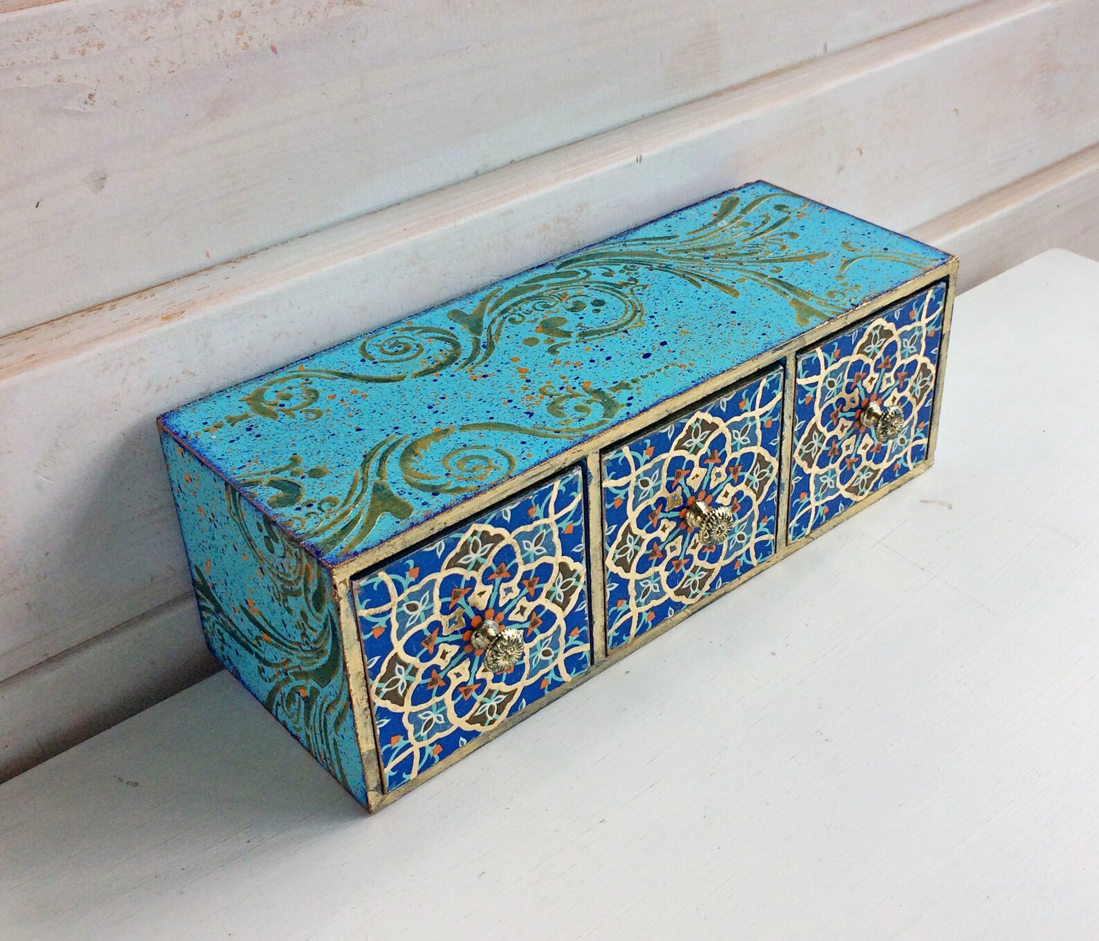 Blue Mini Chest of 3 Drawers Blue Box Jewelry Box Vanity | Etsy