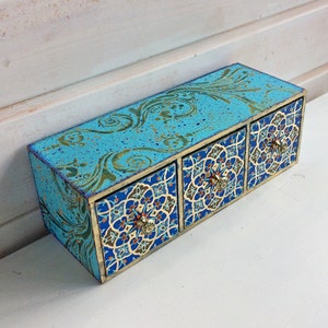 Blue Mini Chest of 3 Drawers, Blue Box, Jewelry Box, Vanity Makeup ...