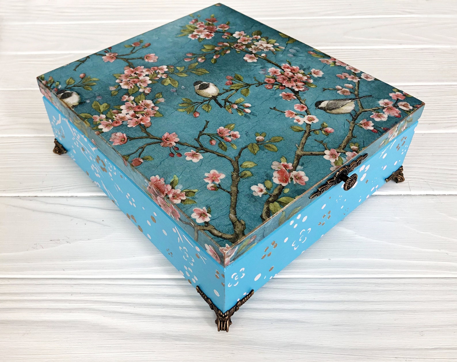 Blue Tea Box Storage Box Chinoiserie Birds Tea Bag Holder - Etsy