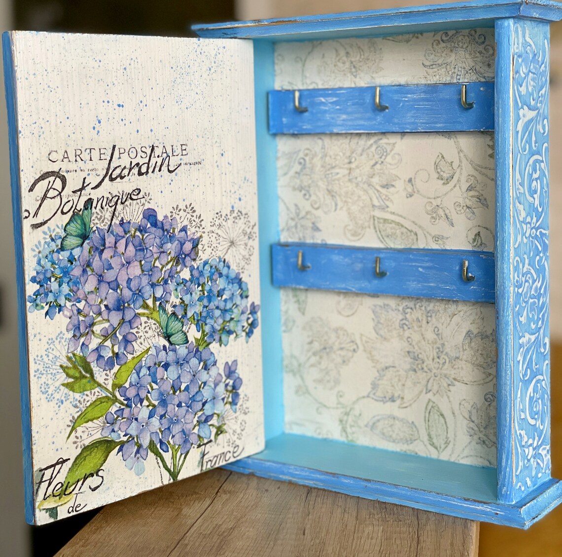 Key Storage Cabinet, Wall Key Organizer, Hydrangea Decor, Blue Wall Key ...