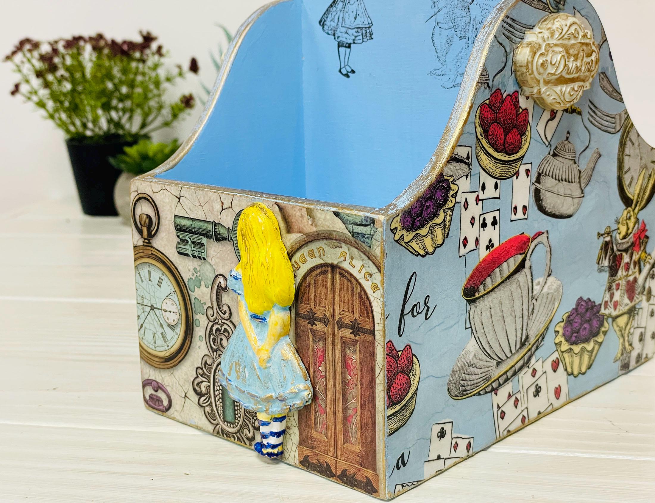 Desktop Organizer Alice in Wonderland, Pen Stand, Wooden Box Storage ...