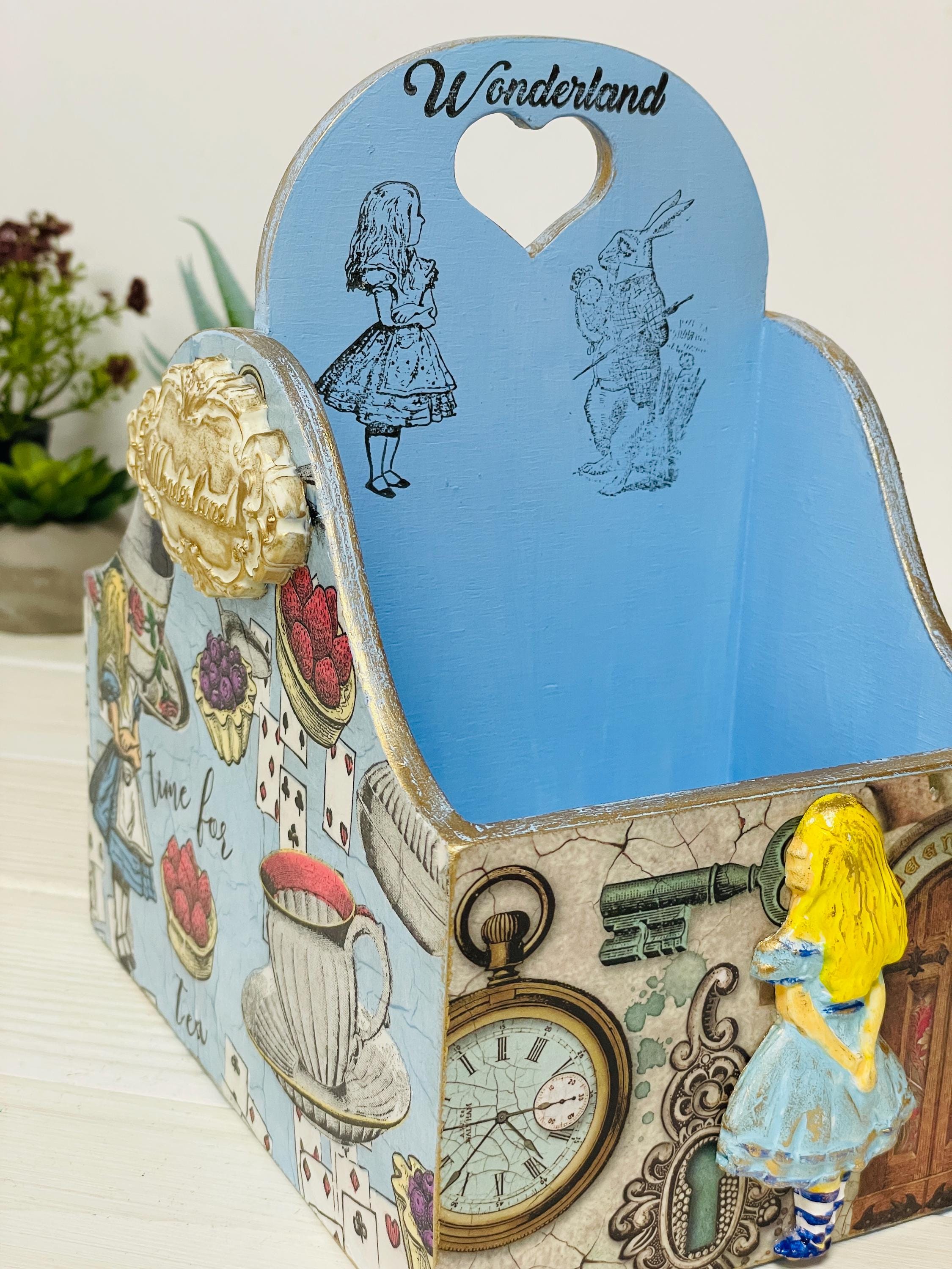 Desktop Organizer Alice in Wonderland, Pen Stand, Wooden Box Storage ...