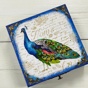 Blue Gold Peacock Box, Custom Box, Accessory Holder, Storage Box ...