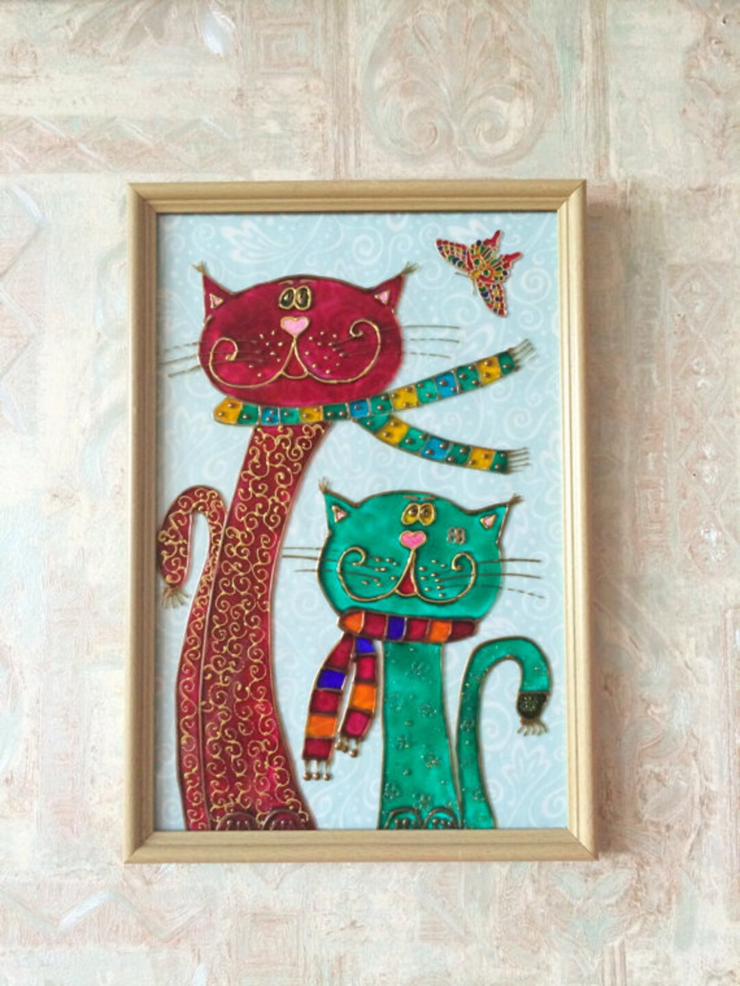 Stained Glass Painting Funny Cats Bright Stained Glass - Etsy