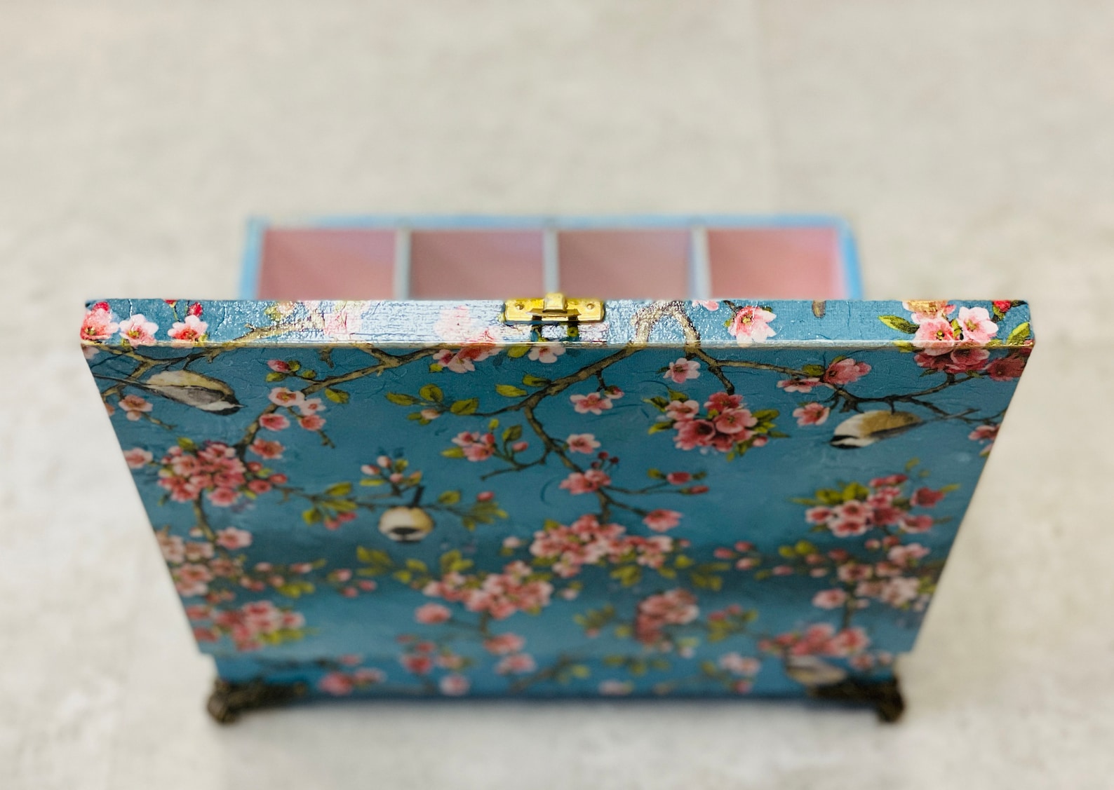 Storage Box Chinoiserie Birds, Large Blue Box, 12-compartment Tea Box ...