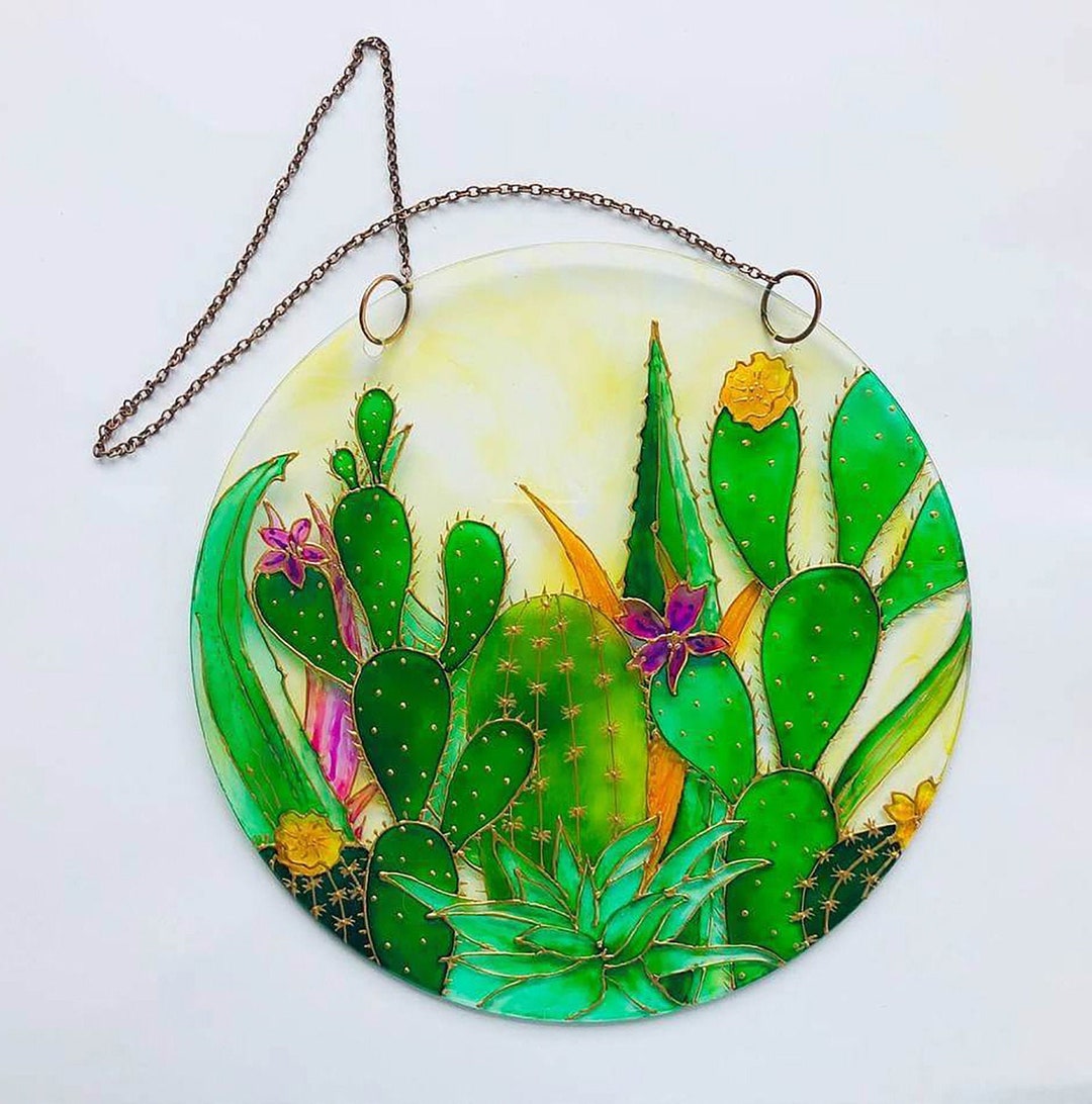 Stained Glass Suncatcher Cactus, Window Hanging, Stained Glass Decor ...