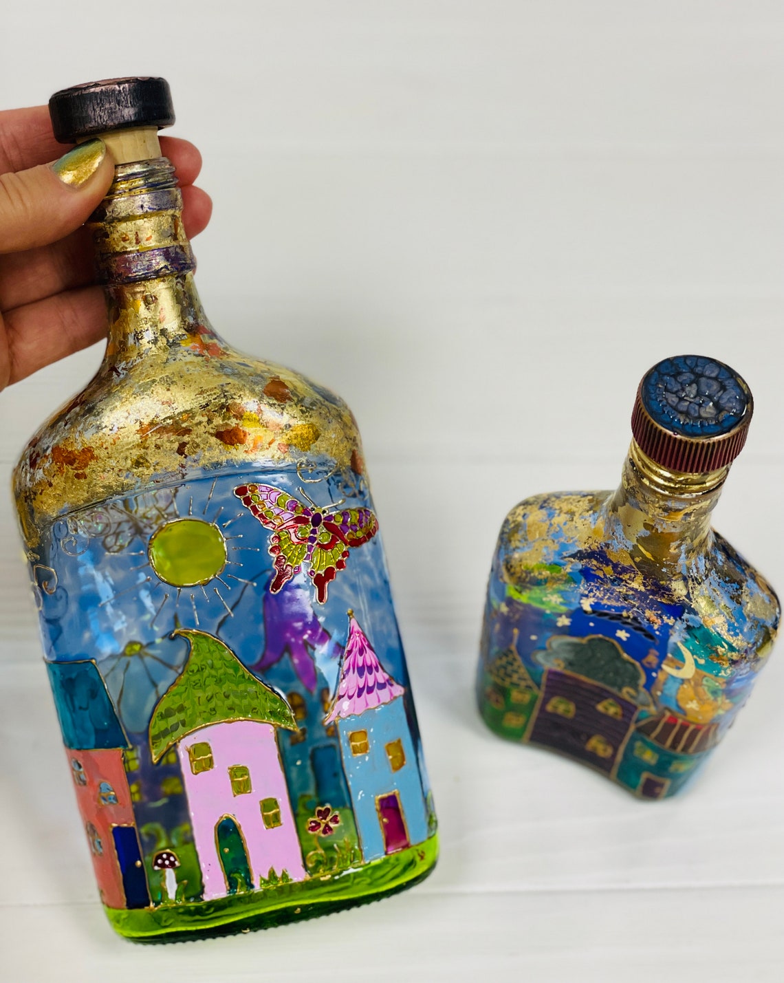 Stained Glass Bottle Decorative Bottle Hand Painted Wine - Etsy