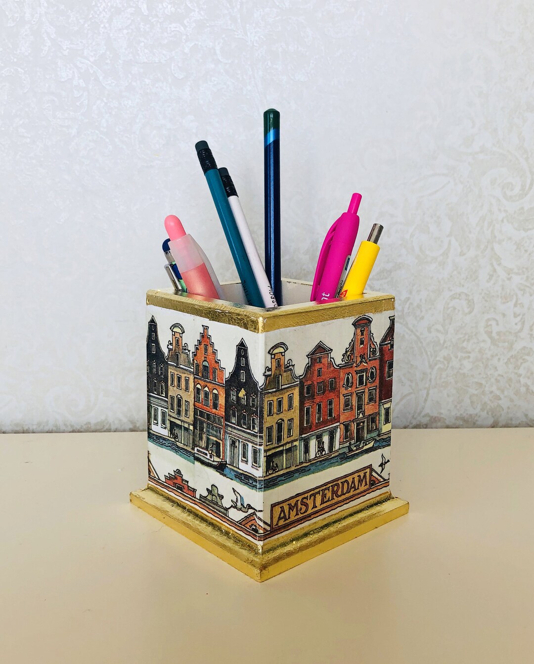 Pen Holder, Pencil Stand, Wooden Stand Storage, Desktop Organizer, Pen ...