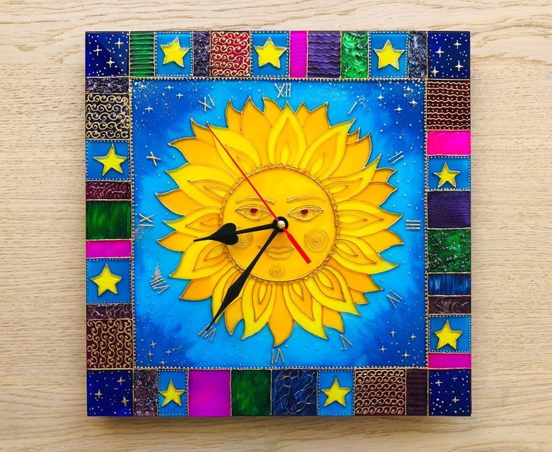 Stained Glass Wall Clock 12 X 12 Hand Painted Clock - Etsy