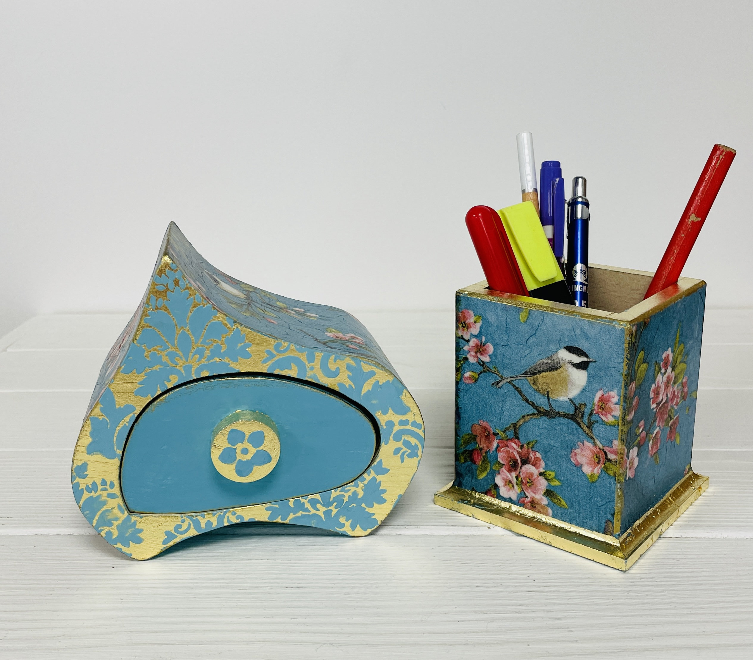 Pen Holder Chinoiserie Birds Pencil Stand Stand Storage - Etsy