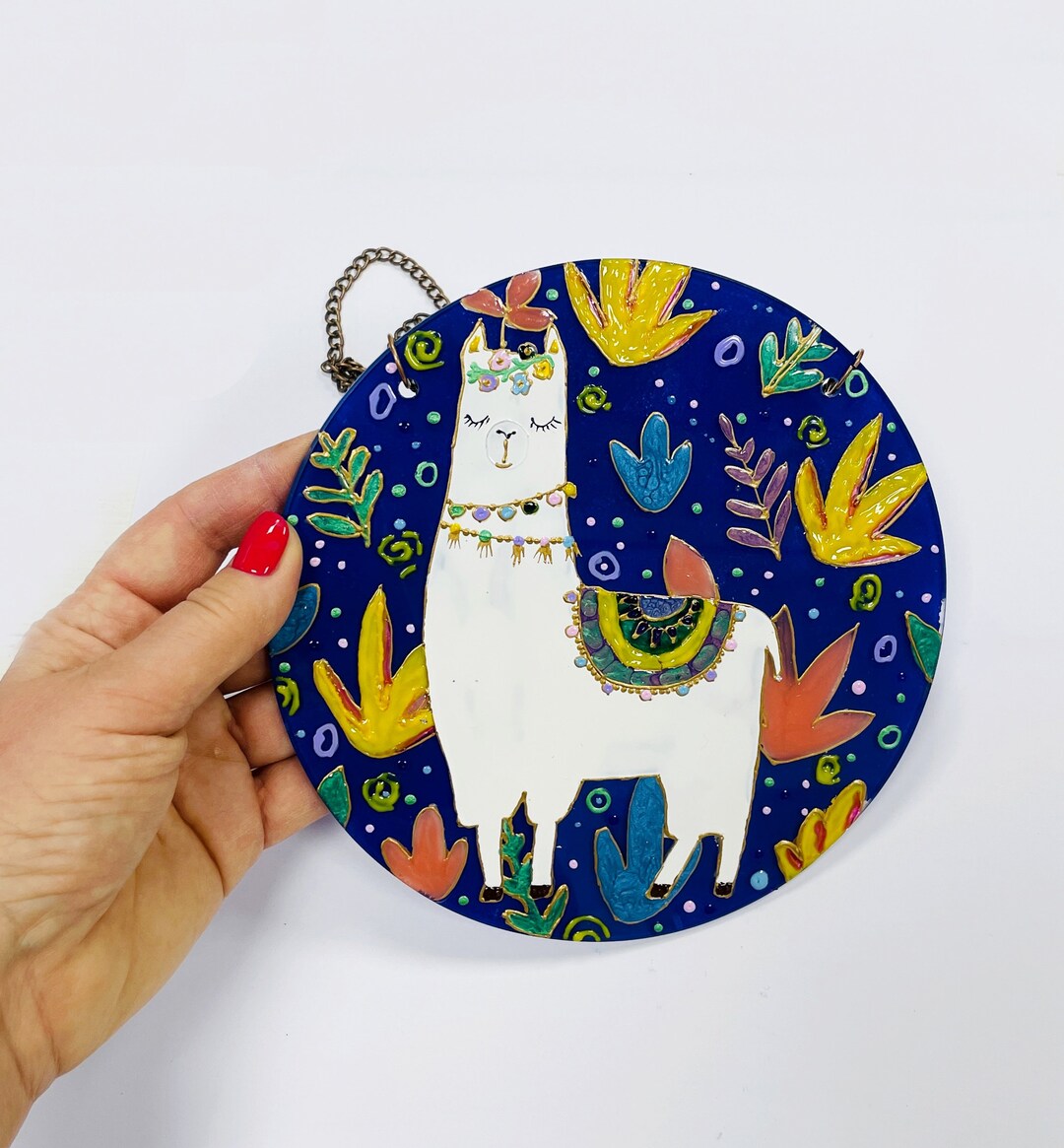 Stained Glass Suncatcher Cutie Alpaca, Wall Hanging, Lama Decor, Loving ...